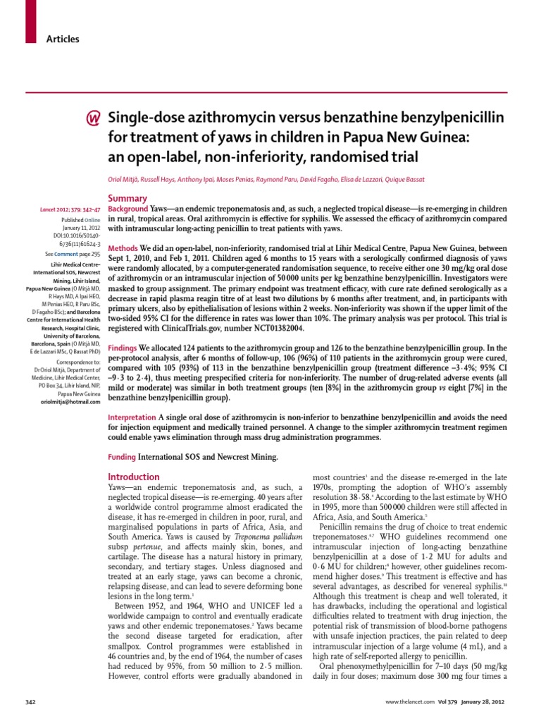 Single-Dose Azithromycin Versus Benzathine Benzylpenicillin For ...