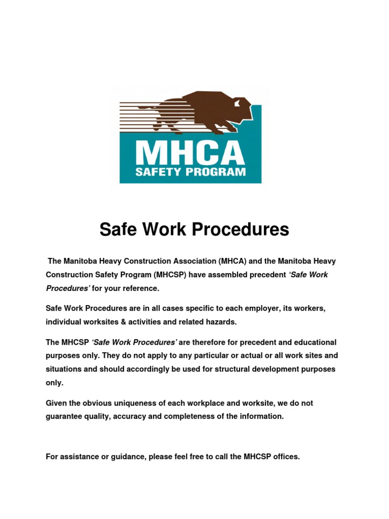 Safe Work Procedures | PDF | Personal Protective Equipment ...