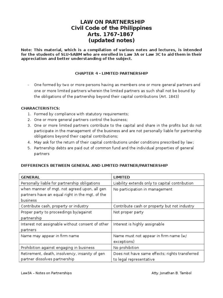 Partnership Notes Chapter4 - JBT | PDF | General Partnership | Partnership