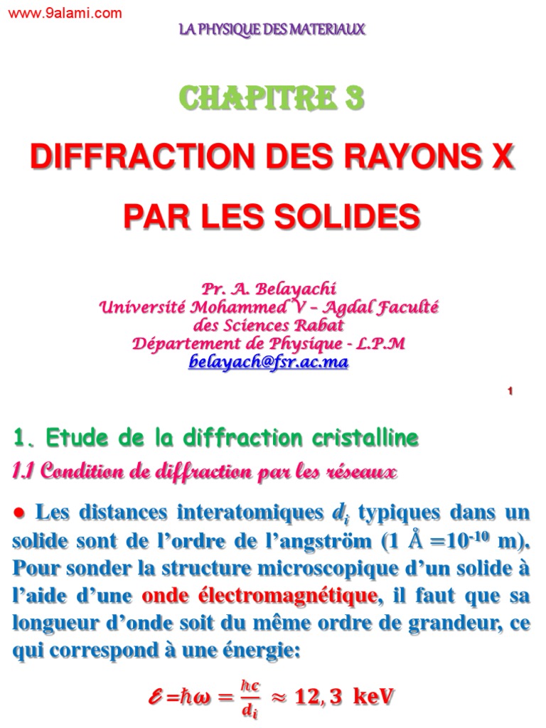 Introduction à La Physique Des Matériaux Chapitre 3 Diffraction Des ...