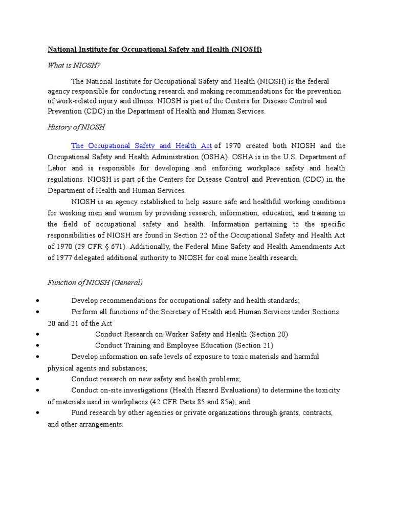 What Is NIOSH | PDF | Occupational Safety And Health | Occupational ...