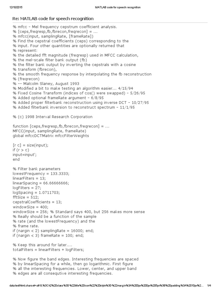 MATLAB Code For Speech Recognition | PDF | Algorithms | Applied Mathematics