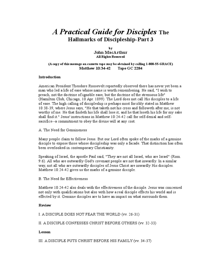 A Practical Guide For Disciples The Hallmarks of Discipleship-Part 3 - Mateus 10.34-42 - John ...