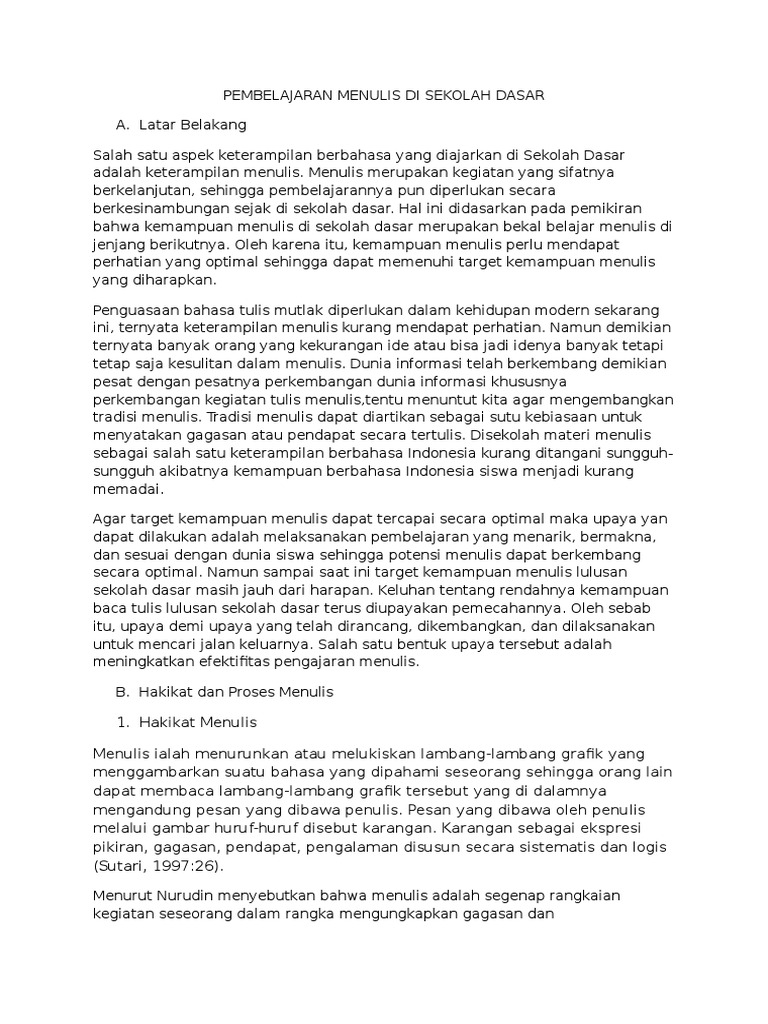 Pembelajaran Menulis Di SD | PDF | Seni & Disiplin Bahasa | Kajian ...