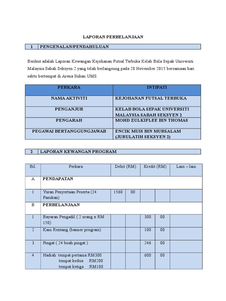 Contoh Laporan Kewangan | PDF