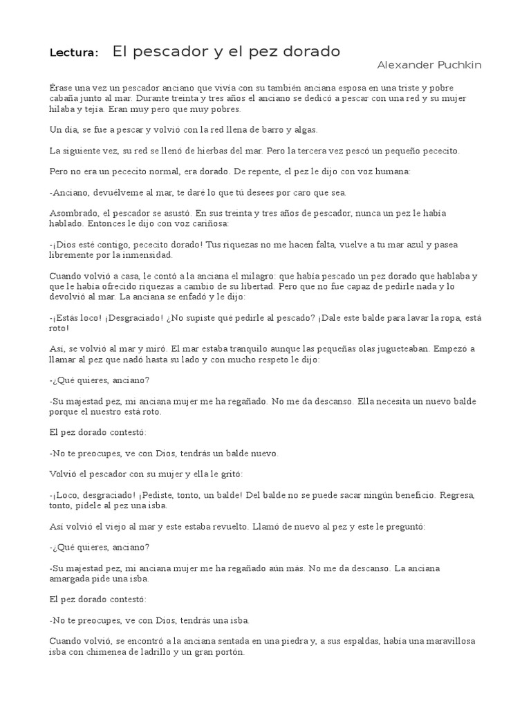 El pescador y el pez dorado: codicia y destino | PDF | Ocio