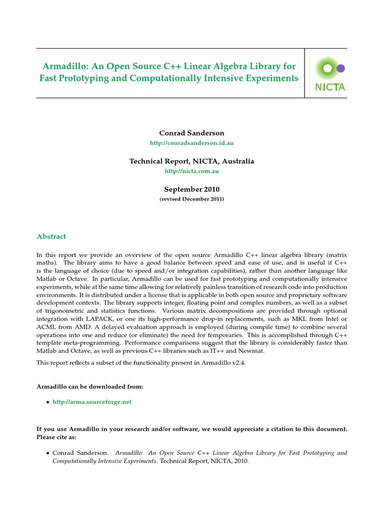 Armadillo: An Open Source C++ Linear Algebra Library | PDF | Matrix ...