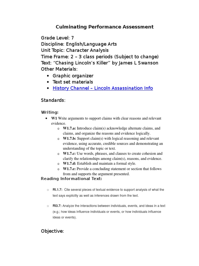 Culminating Performance Assessment | PDF | Language Arts & Discipline