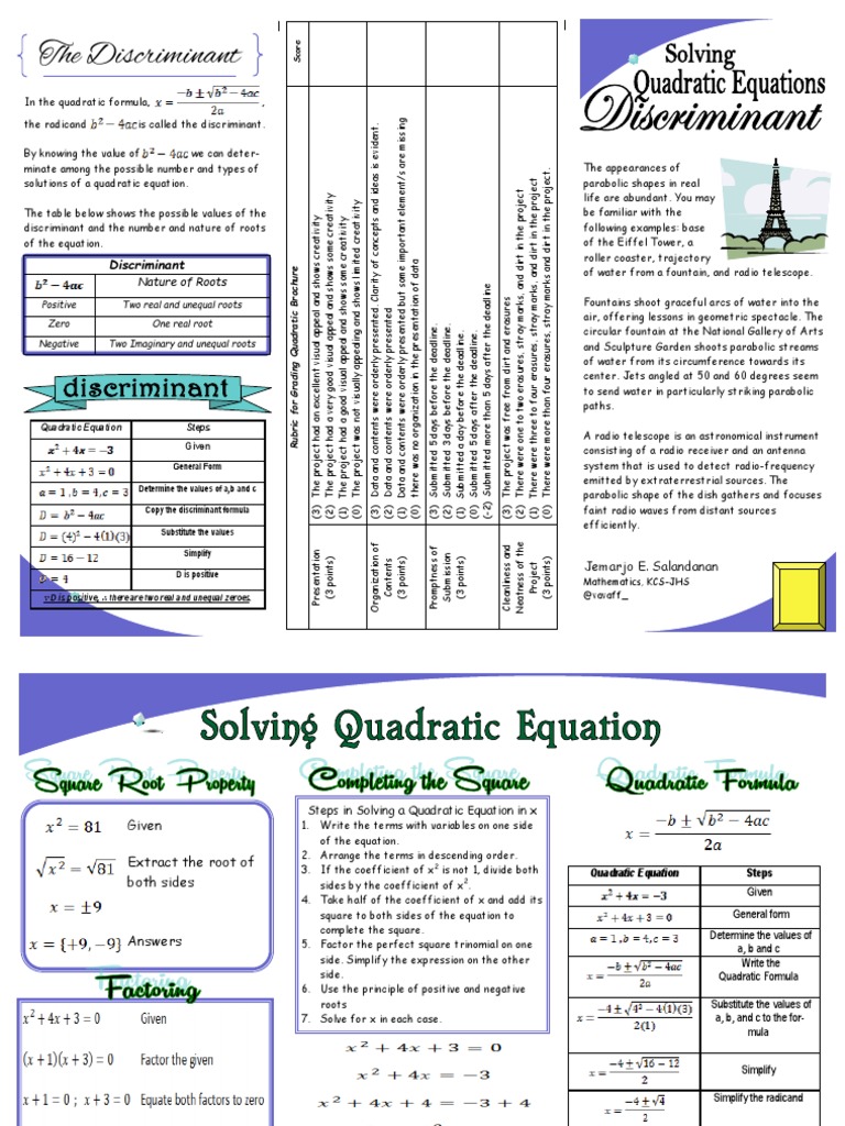 Quadratic Brochure | Quadratic Equation | Factorization