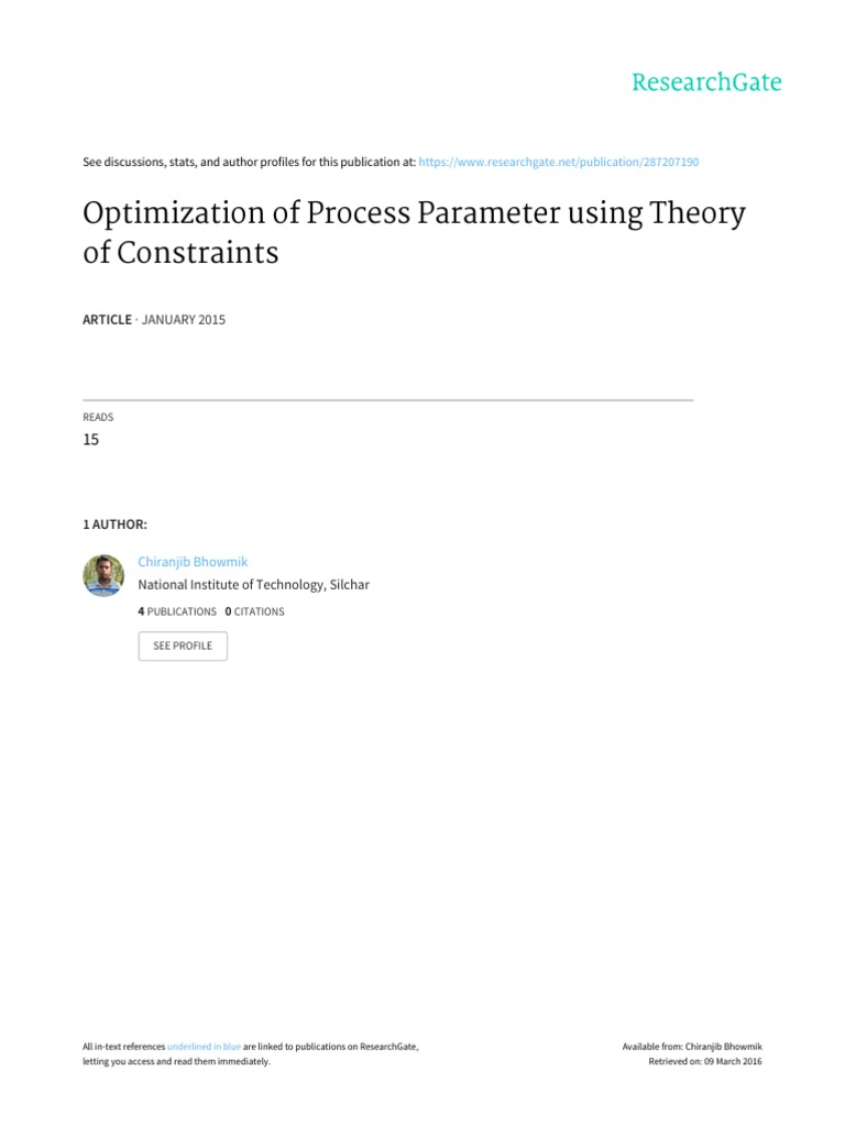 Optimization of Process Parameter Using Theory of Constraints | PDF | Standard Deviation | Science