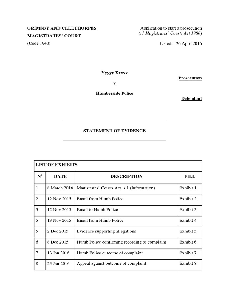 Evidence Statement for Court Case | PDF