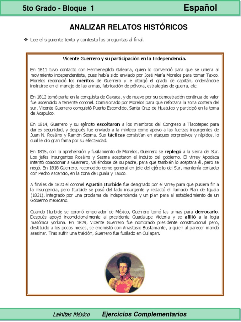 5to Grado - Español - Analizar Relatos Históricos