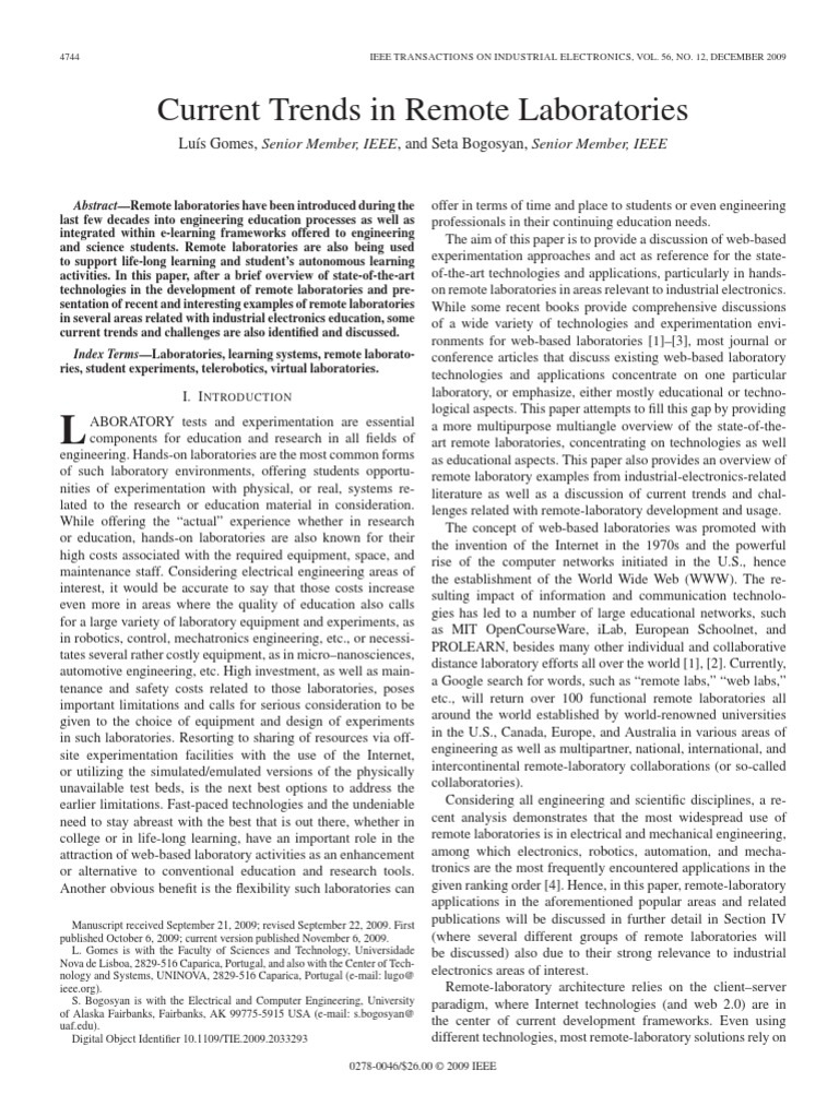 Current Trends in Remote Laboratories | PDF | Automation | World Wide Web
