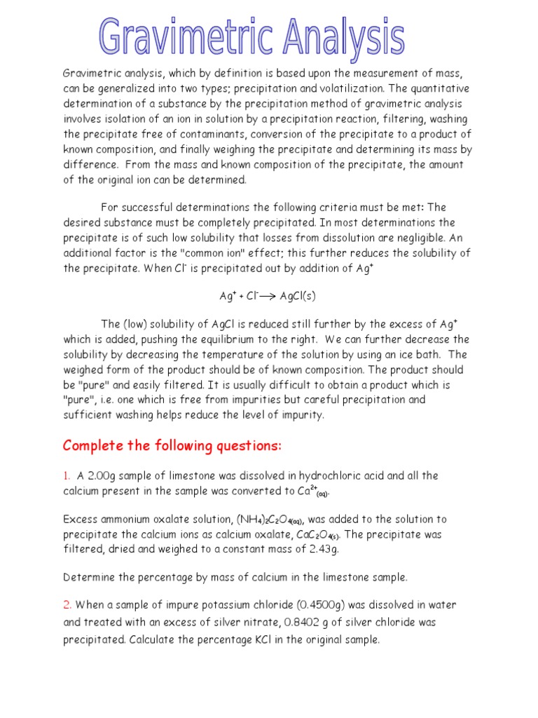 Gravimetric Analysis Practice Problems | PDF | Precipitation (Chemistry ...