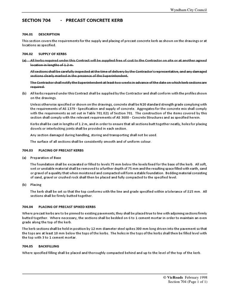 Technical Specification Section 704 - Precast Concrete Kerb | PDF ...