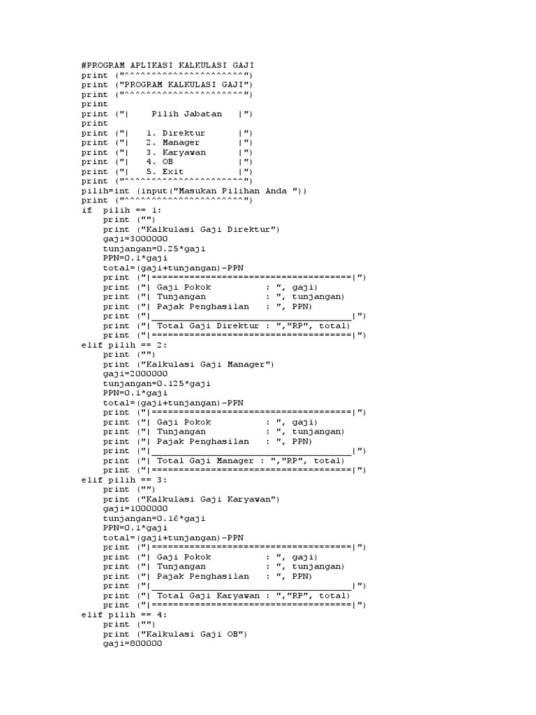 Kalkulasi Gaji Menggunakan Program Python | PDF