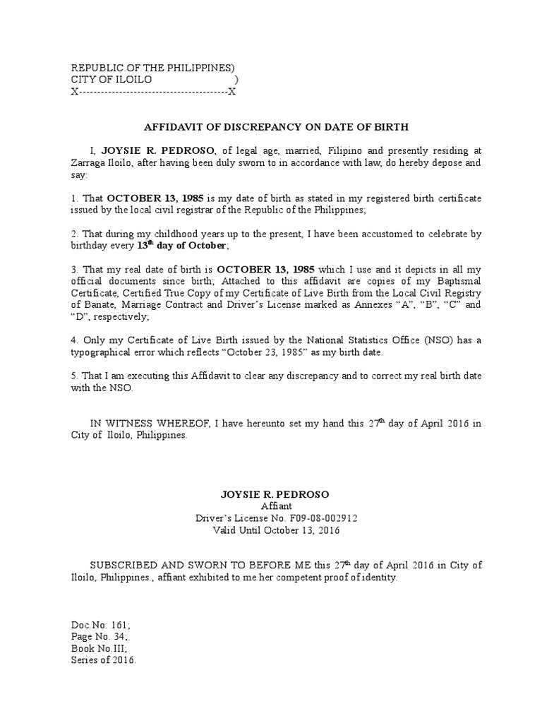 Affidavit of Discrepancy | PDF