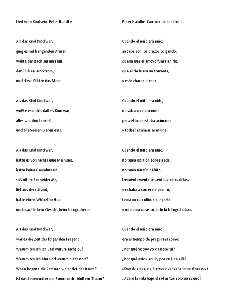 Lied Vom Kindsein Peter Handke PDF | PDF