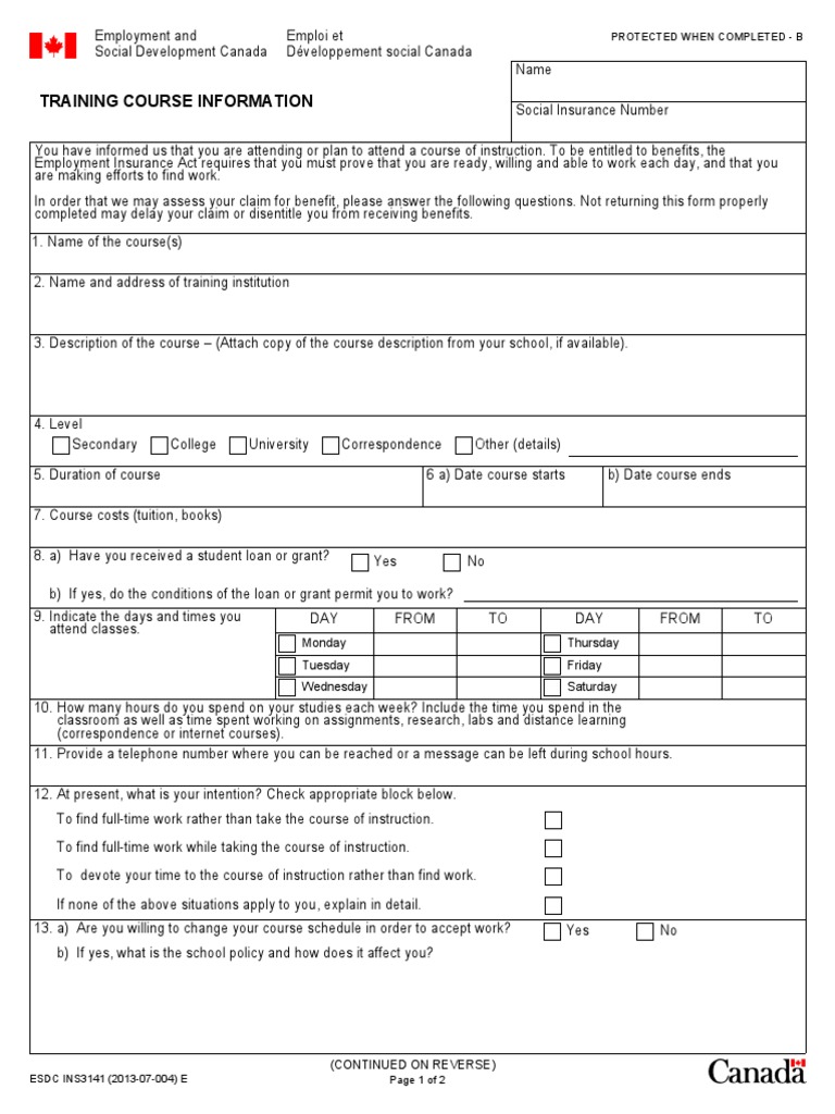 ESDC Training Course Information Form | PDF | Distance Education ...