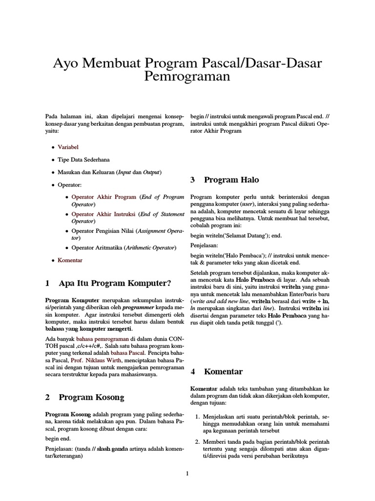 Ayo Membuat Program Pascal - Dasar-Dasar Pemrograman | PDF | Komputer