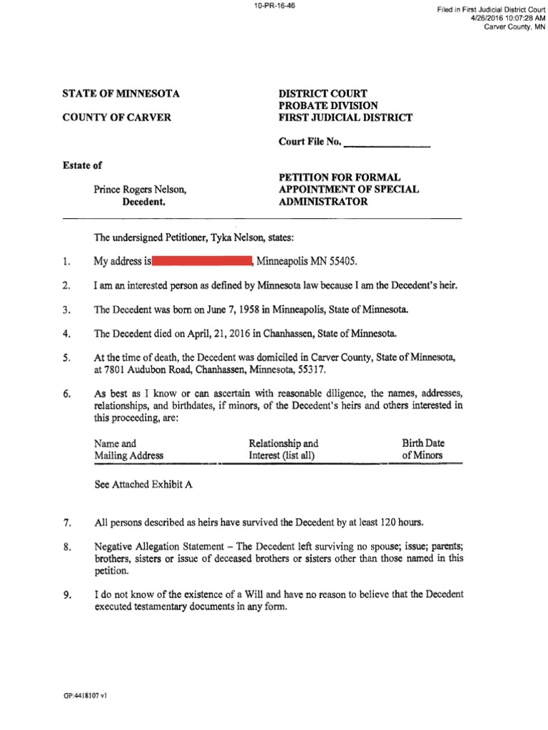 Prince Probate Petition REDACTED | Probate | Private Law