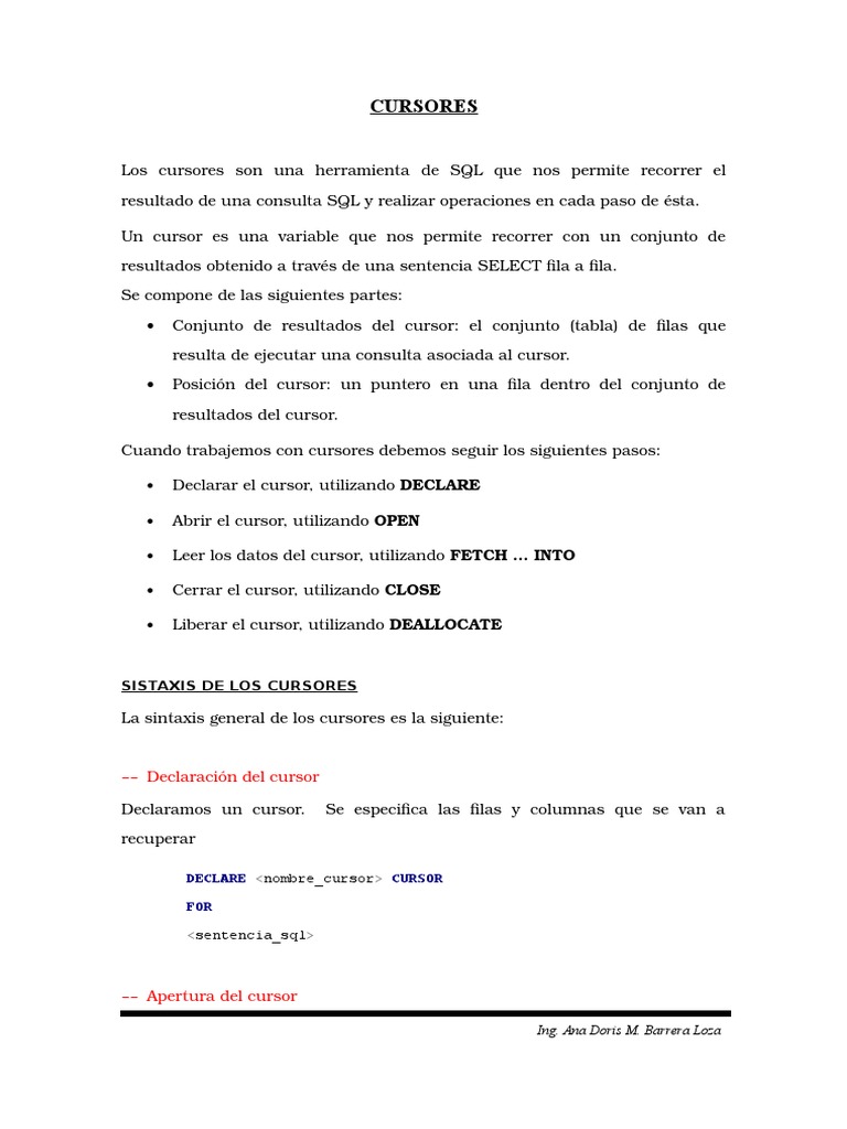 Cursores | PDF | SQL | Gestión de datos