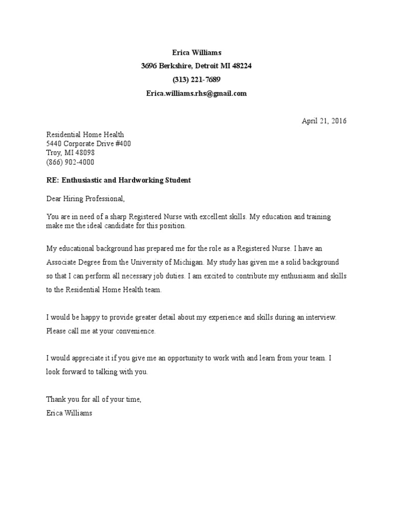 Home Health Aide Cover Letter | PDF | Career & Growth