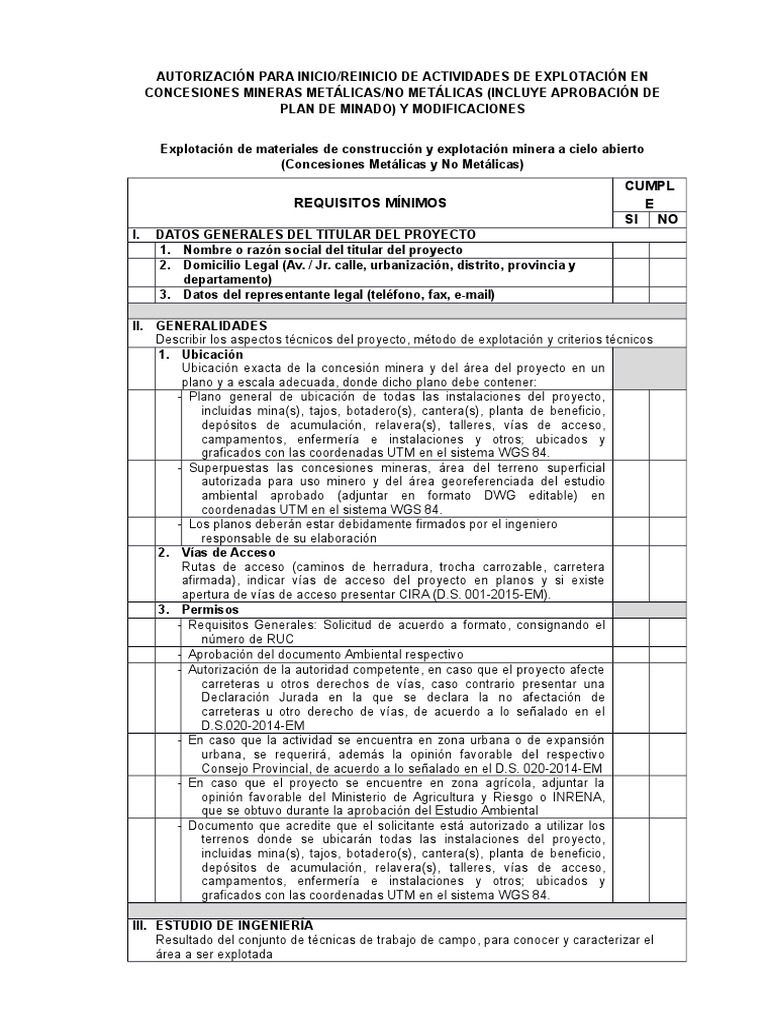 Checklist | Minería | Geología