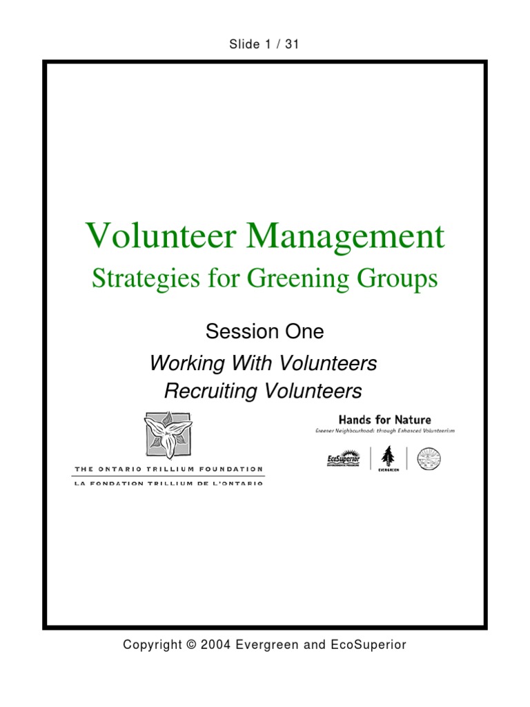 Session 1 - Working With Volunteers and Recruiting Volunteers Volunteer ...