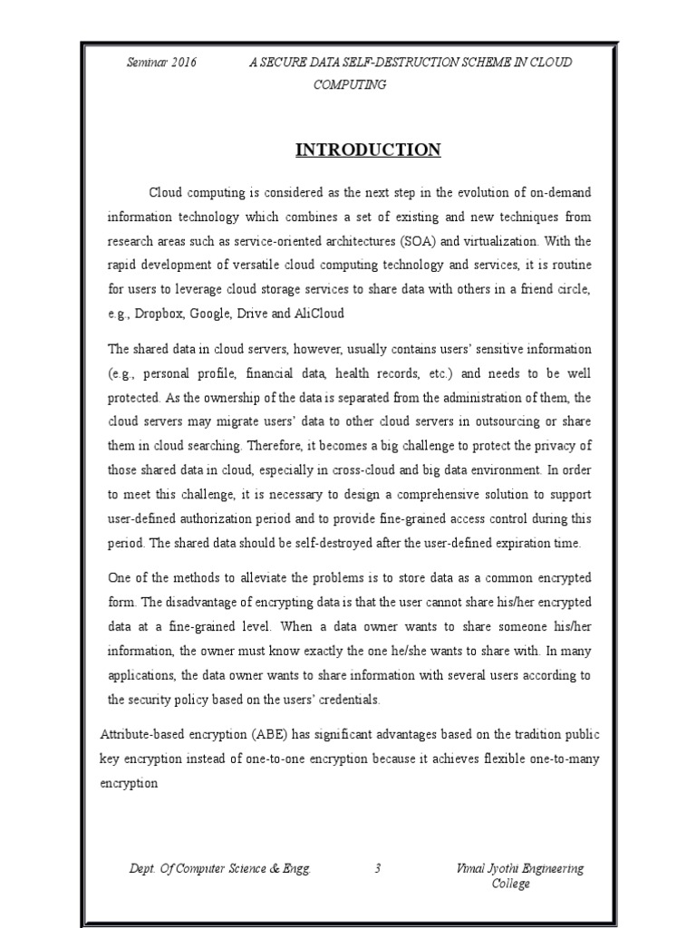 Seminar Report On Secure Self Destruction Scheme in Cloud Computing | PDF | Encryption | Cloud ...