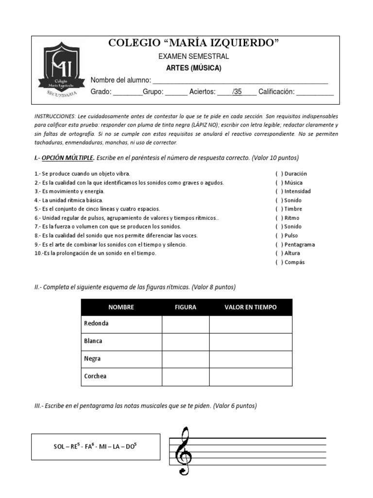 Examenes Semestral Musica | PDF
