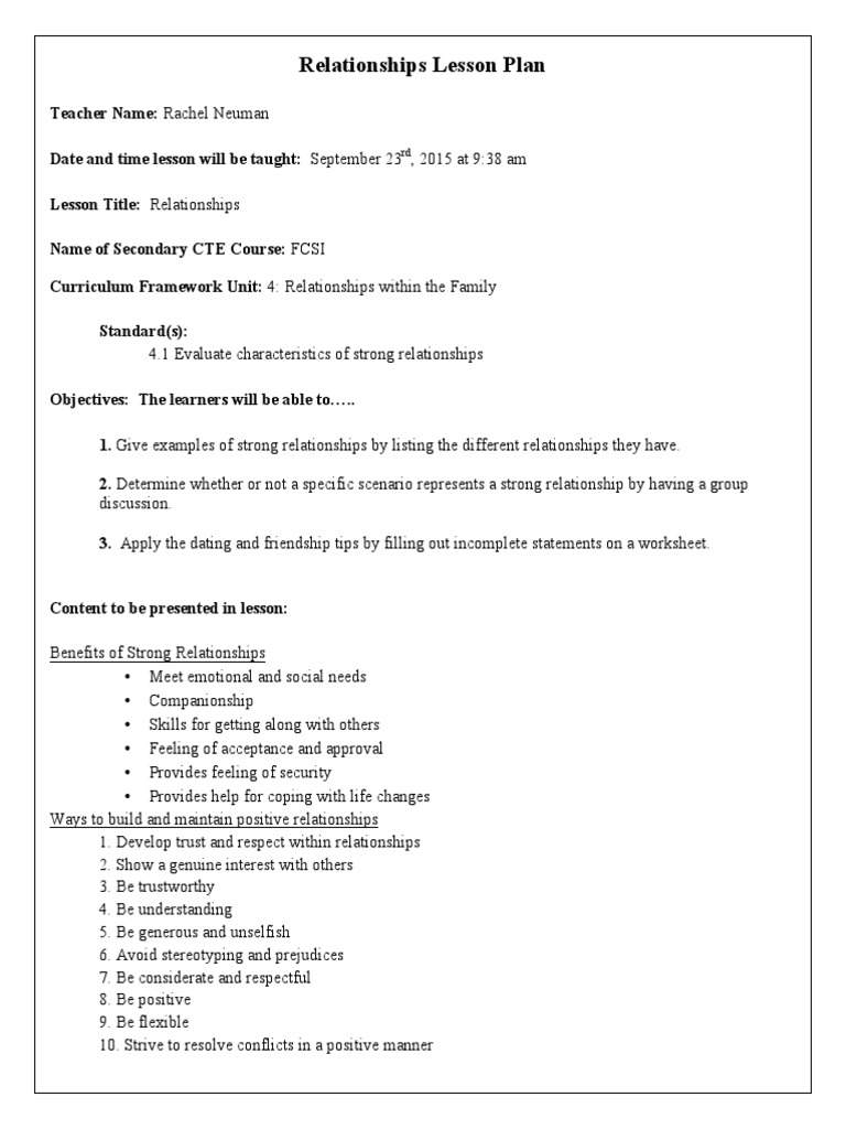 Relationships Lesson Plan | PDF | Friendship | Sexually Transmitted ...