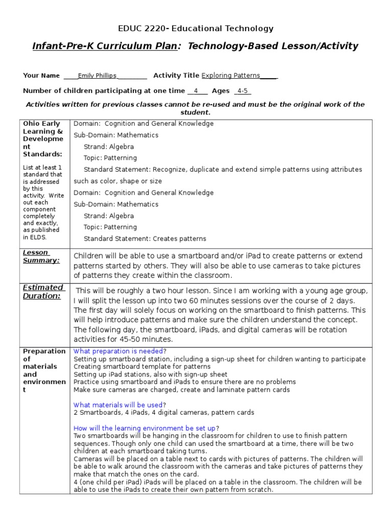 EDUC 2220 Technology Lesson Plan | PDF | Differentiated Instruction ...