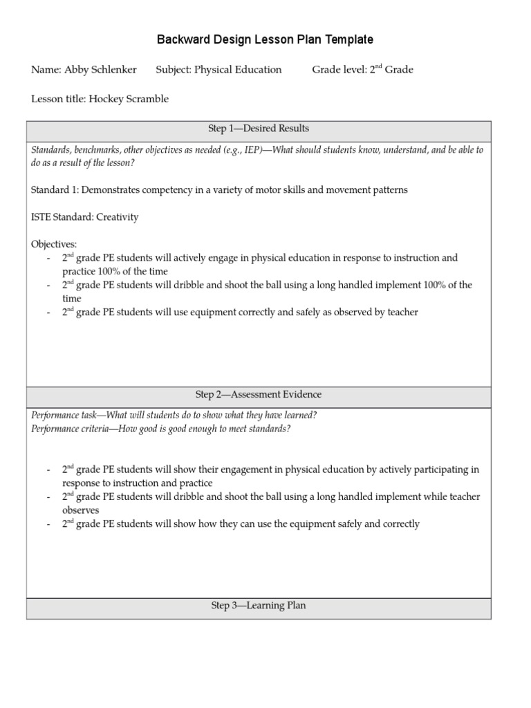 2nd Grade PE Hockey Lesson Plan | PDF | Physical Education | Graphics