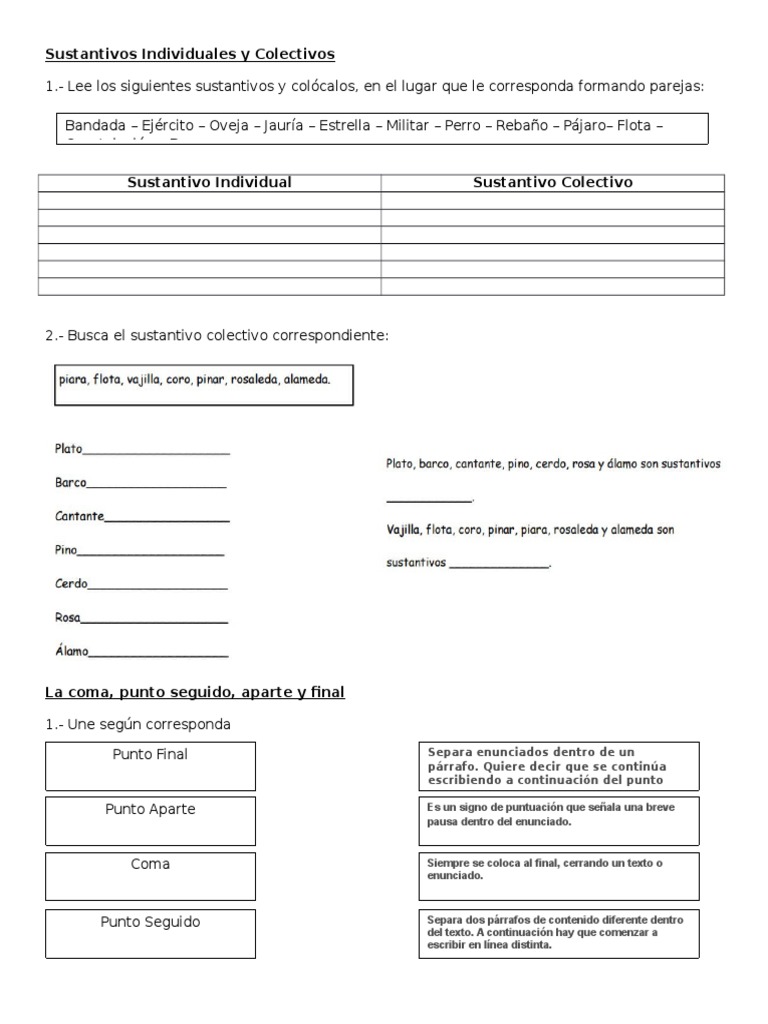 Actividades sobre Sustantivos Colectivos e Individuales | PDF