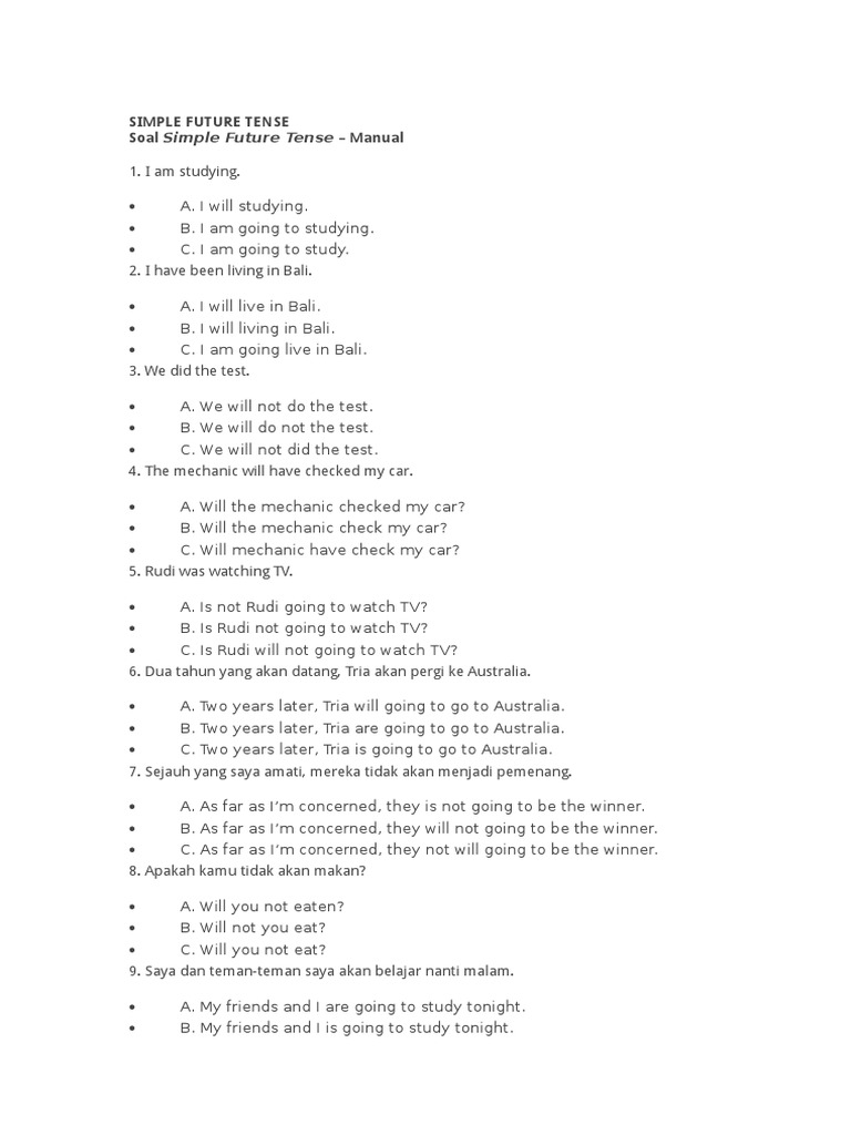 Contoh Soal Simple Future Tense | PDF | Syntactic Relationships ...