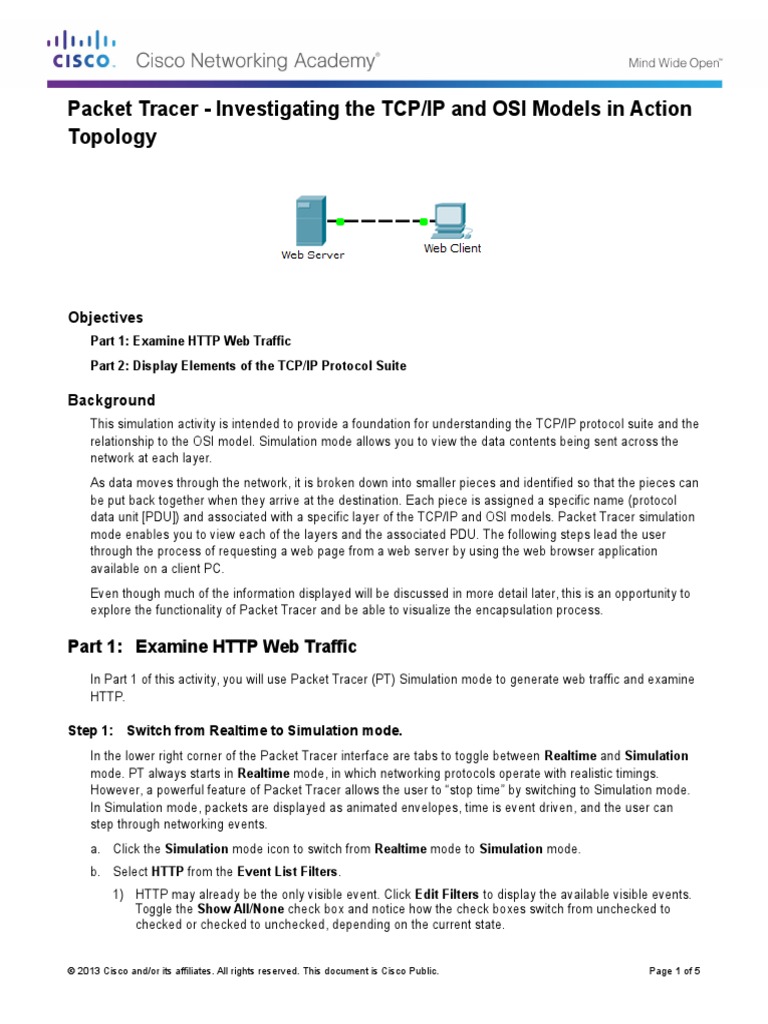 CCNA A Spring 2016 3.2.4.6 Packet Tracer - Investigating The TCP-IP and ...