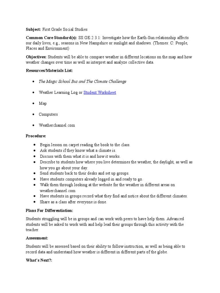 Weather and Climate in First Grade | PDF