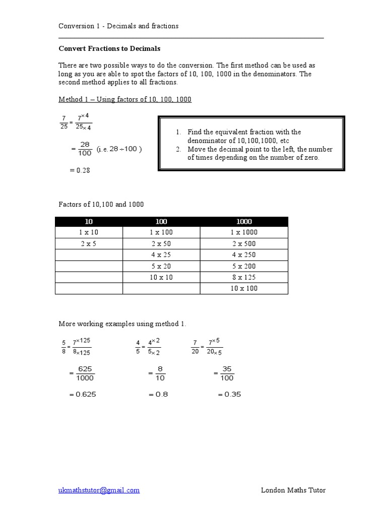 Fraction Conversion | PDF | Fraction (Mathematics) | Decimal