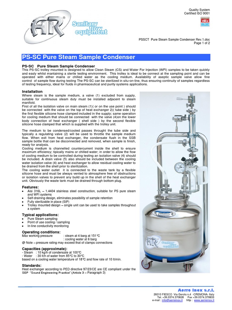 PSSCT Pure Steam Sample Condenser Rev.1 | Heat Exchanger | Steam