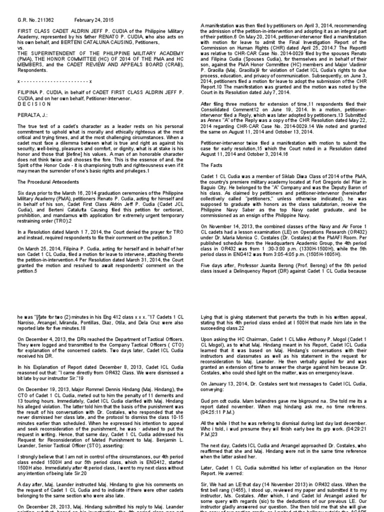 Cudia vs. Superintendent of PMA PDF | PDF | Mandamus | Common Law