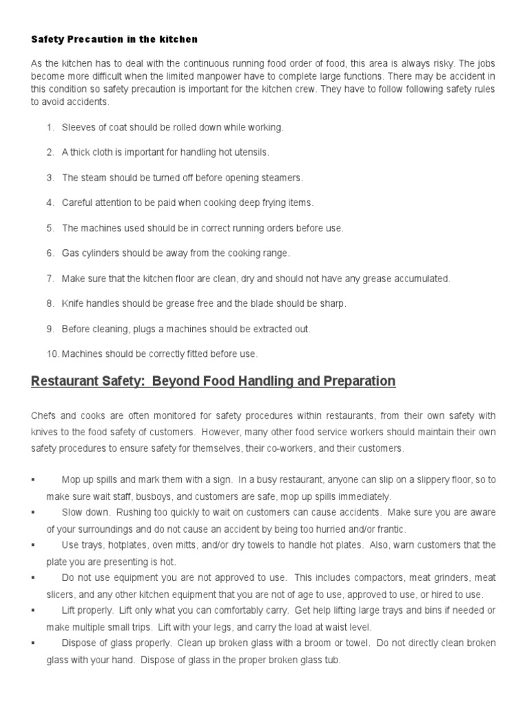 Safety Precaution in The Kitchen | PDF | Knife | Shoe