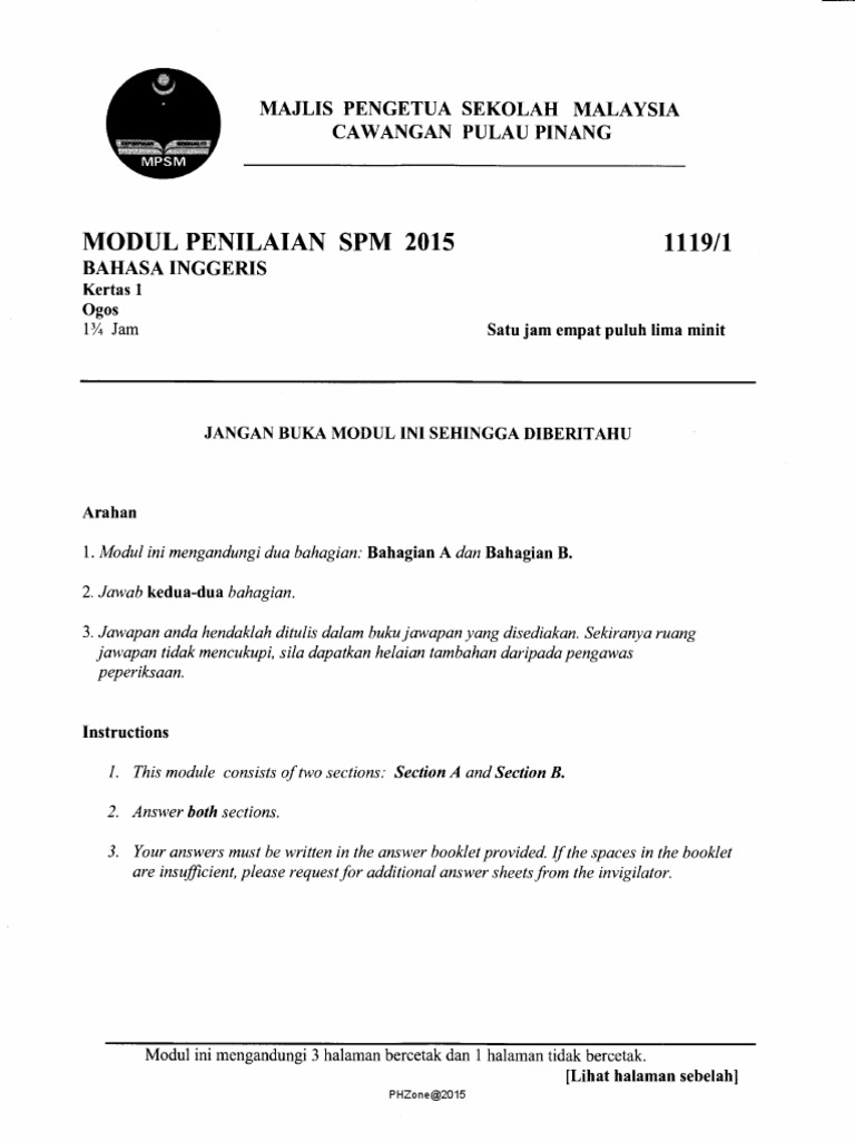 SPM English Trial Exam Guidelines 2024 | PDF