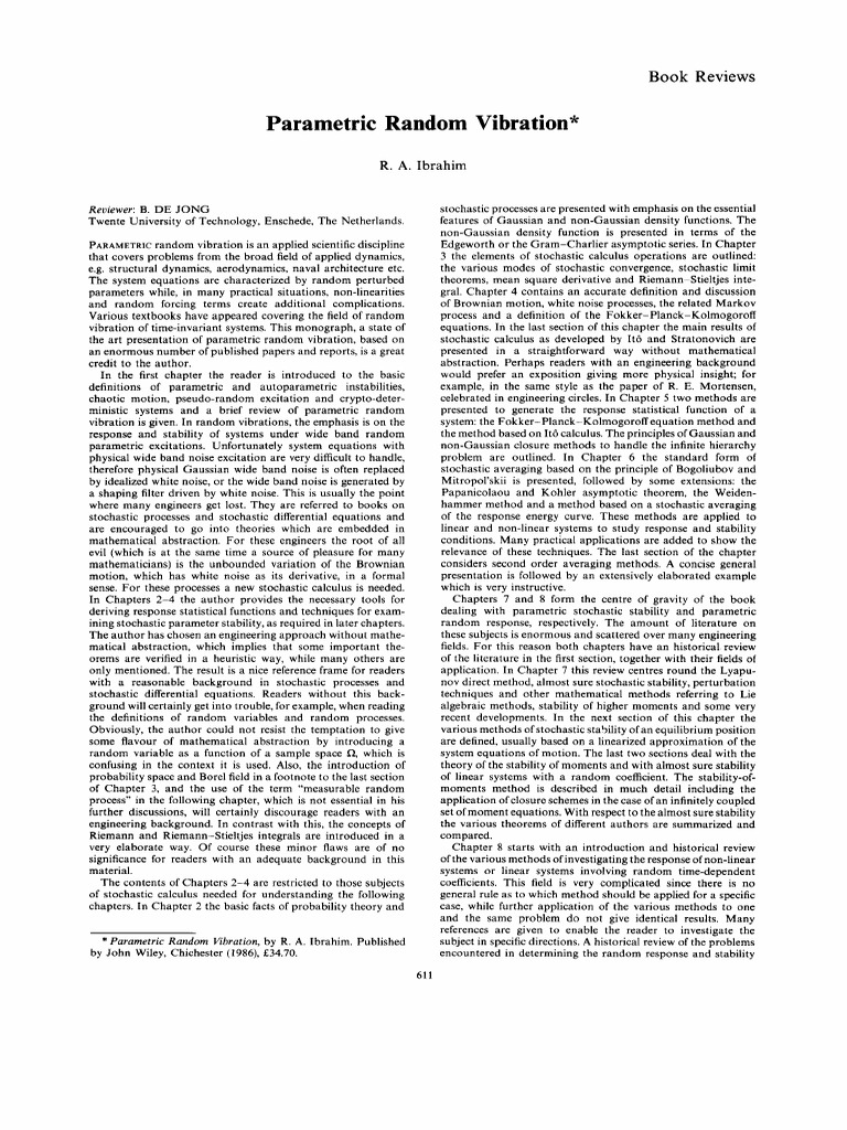 Parametric Random Vibration : Book Reviews | PDF | Stochastic Process ...