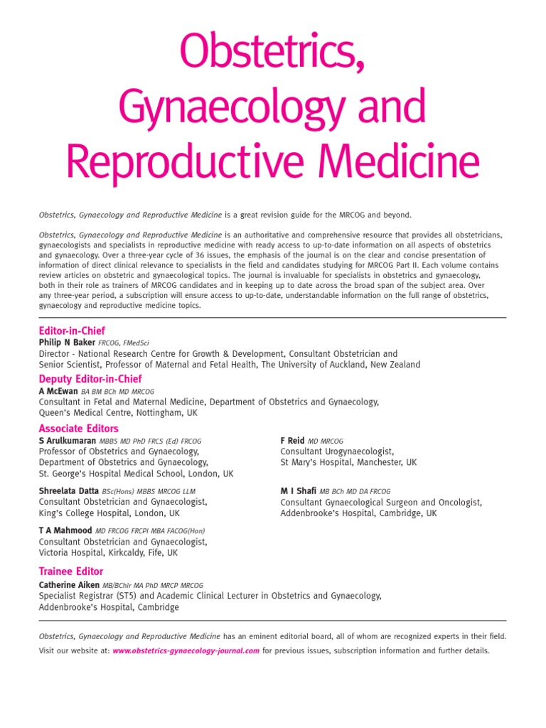 Editorial Board 2015 Obstetrics Gynaecology Reproductive Medicine ...