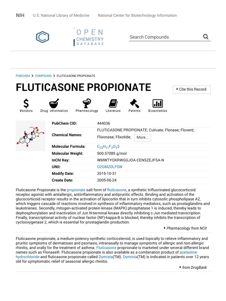 Fluticasone Propionate - C25h31f3o5s - Pubchem | PDF | Glucocorticoid ...