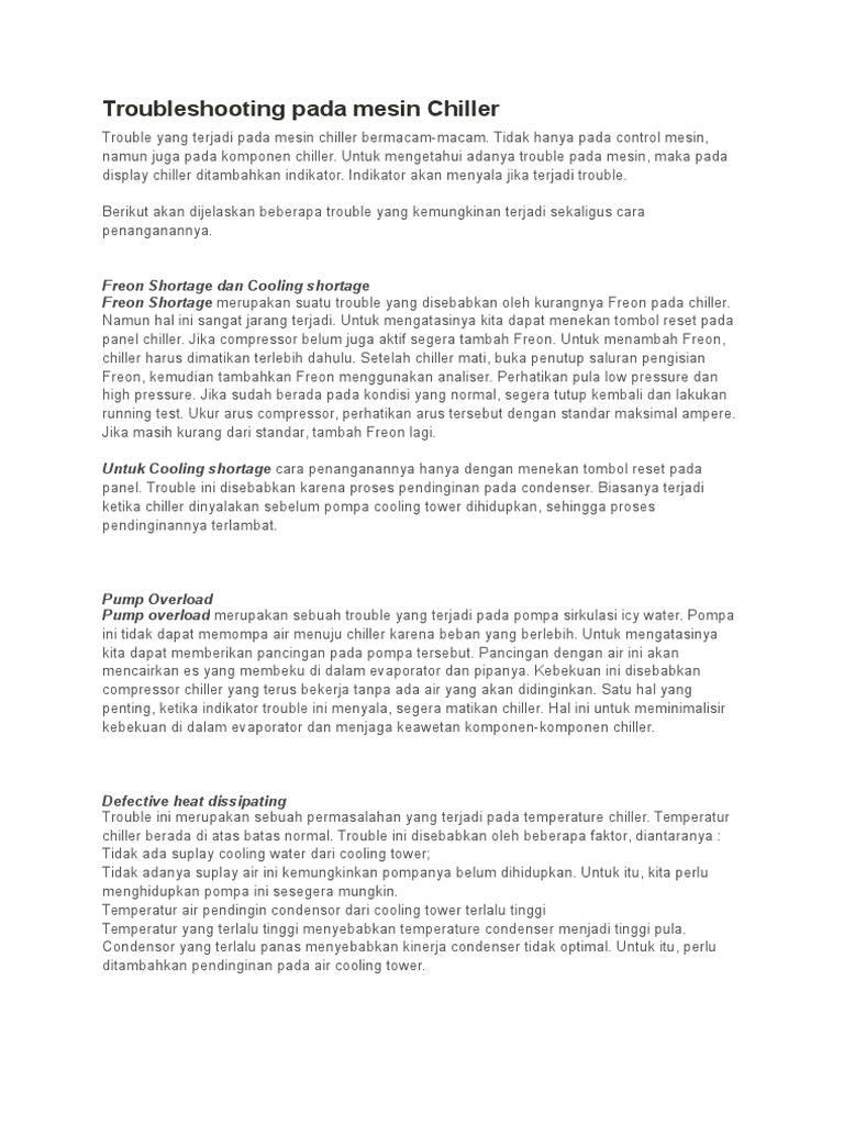 Troubleshooting Pada Mesin Chiller | PDF