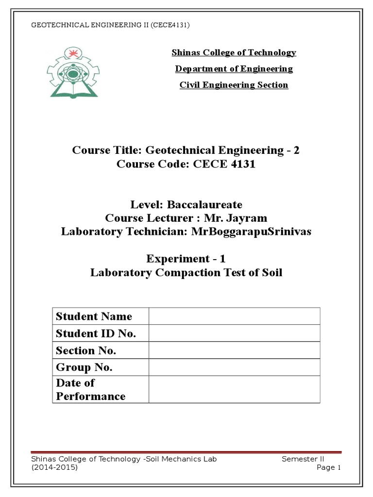Laboratory Compaction Test Overview | PDF | Engineering | Nature