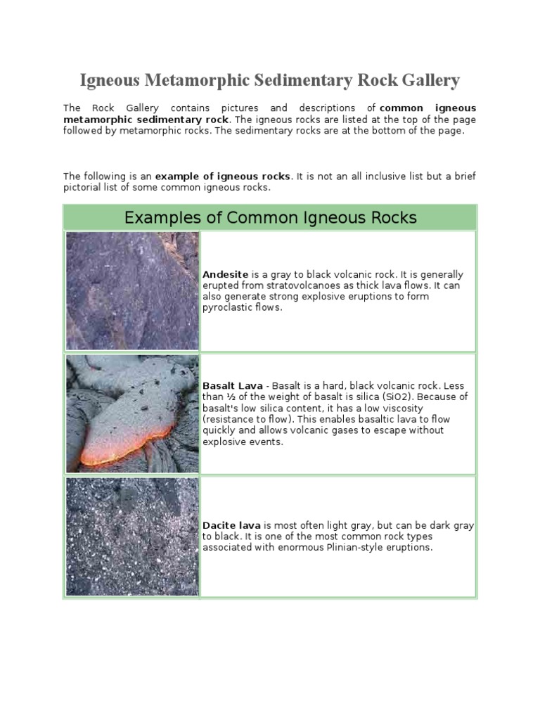 Igneous Metamorphic Sedimentary Rock Gallery | PDF | Science & Mathematics
