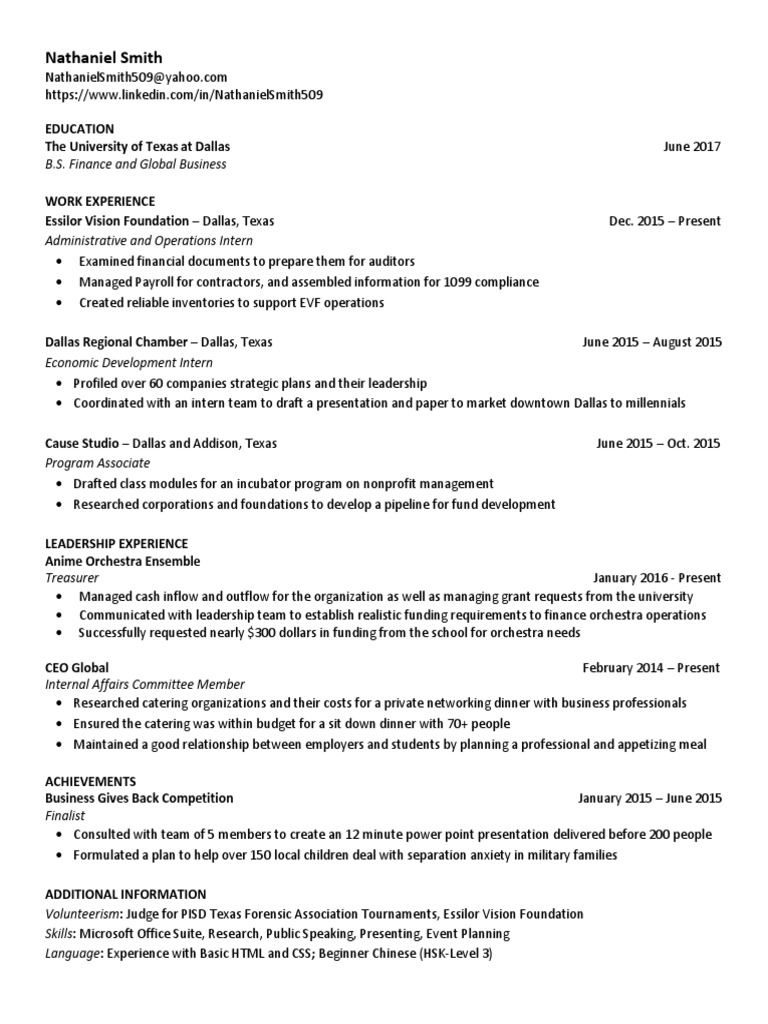 Spring 2016 - Resume | PDF | Career & Growth